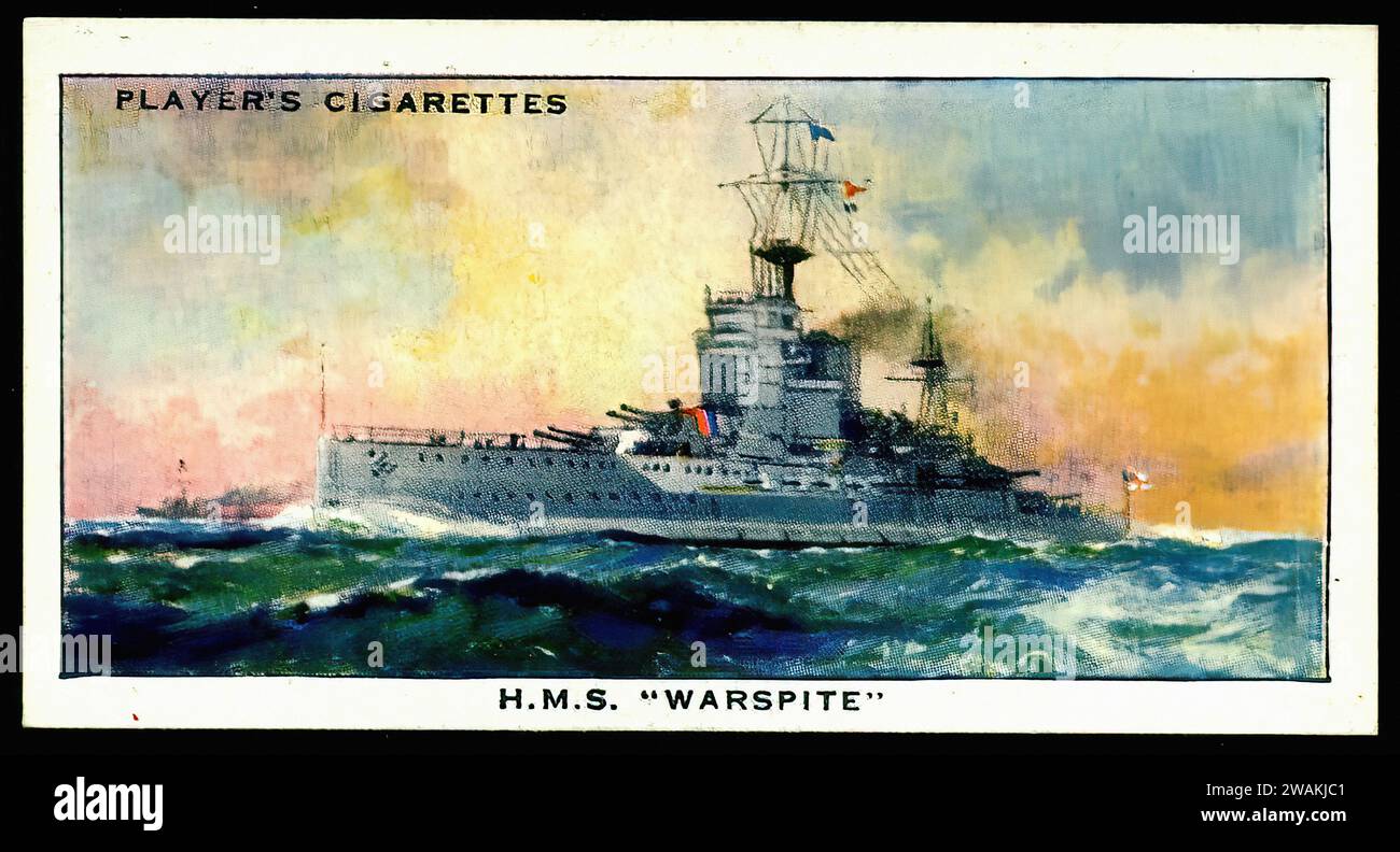HMS Warspite 00001 - Vintage Cigarette Card Illustration Stock Photo ...