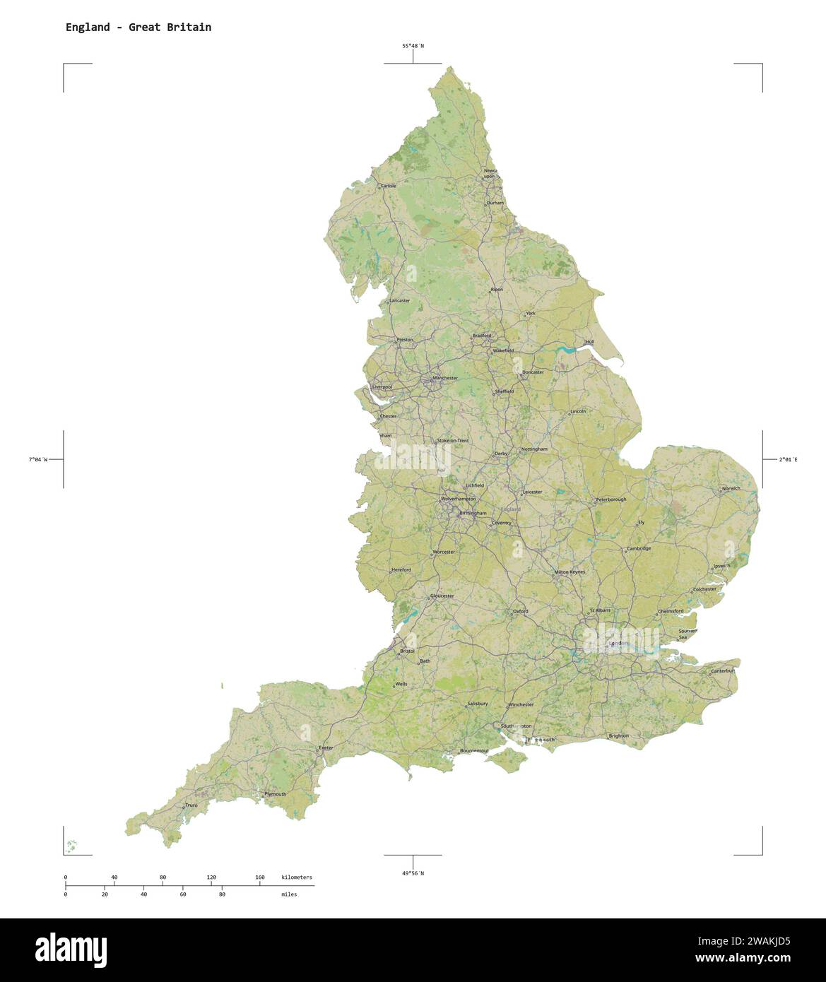 Shape of a topographic, OSM Humanitarian style map of the England ...