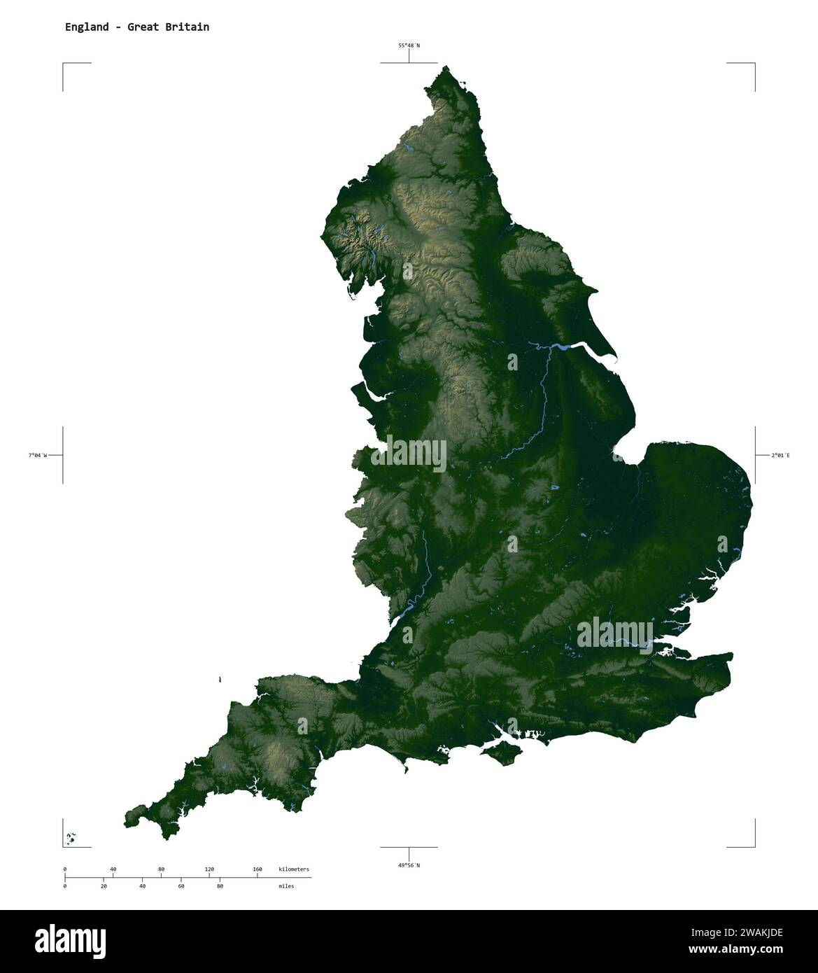 Shape of a Colored elevation map with lakes and rivers of the England ...
