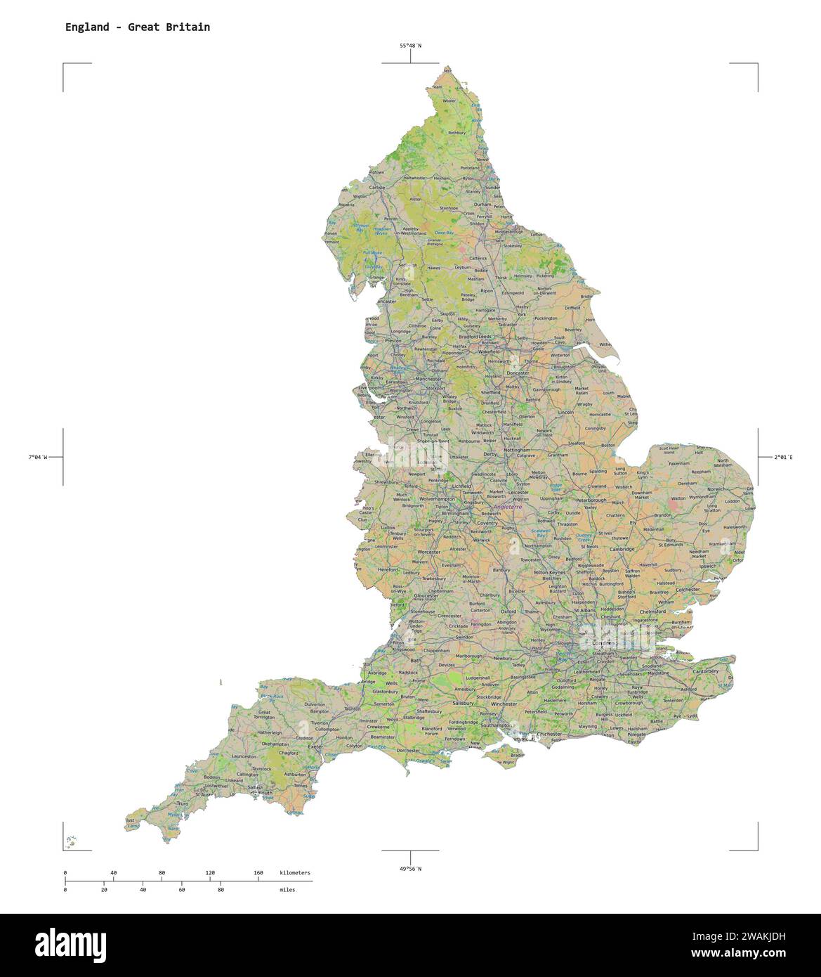 Shape of a topographic, OSM France style map of the England - Great ...