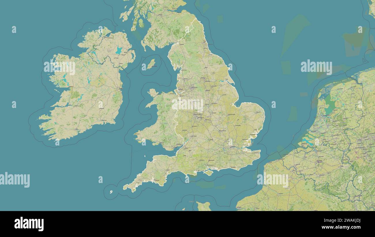 England - Great Britain outlined on a topographic, OSM Humanitarian ...