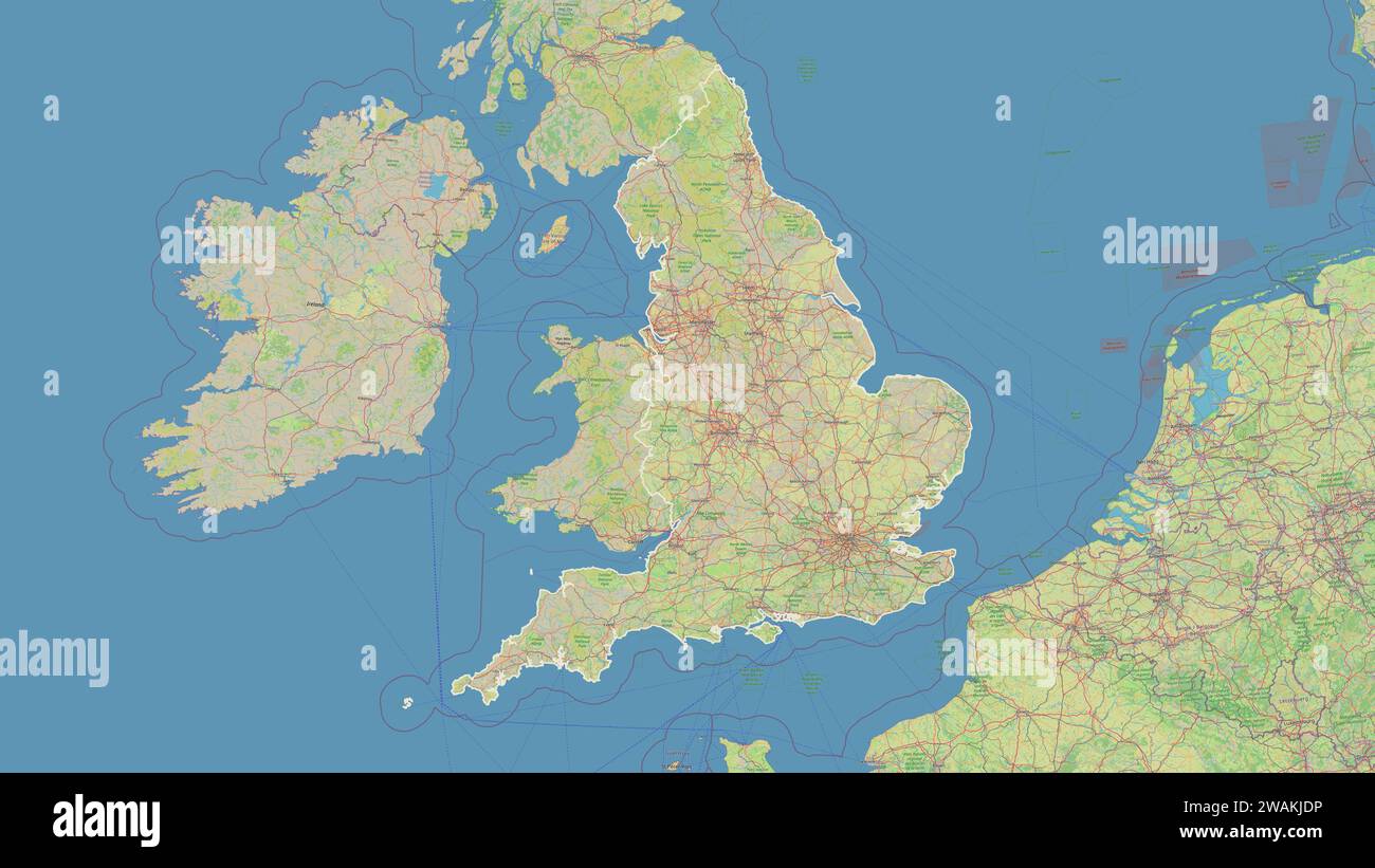 England - Great Britain outlined on a topographic, OSM standard style map Stock Photo - Alamy
