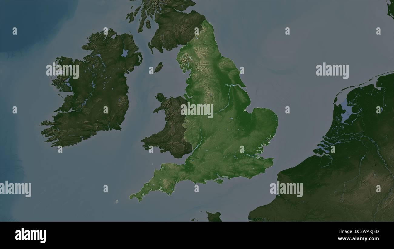 England - Great Britain highlighted on a Pale colored elevation map ...