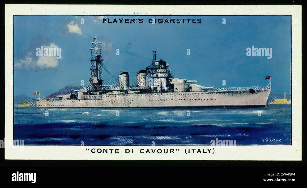 Italian Battleship Conte Di Cavour - Vintage Cigarette Card ...