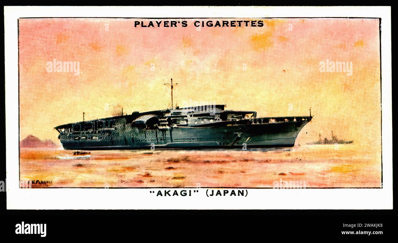 Japanese Aircraft Carrier Akagi - Vintage Cigarette Card Illustration ...