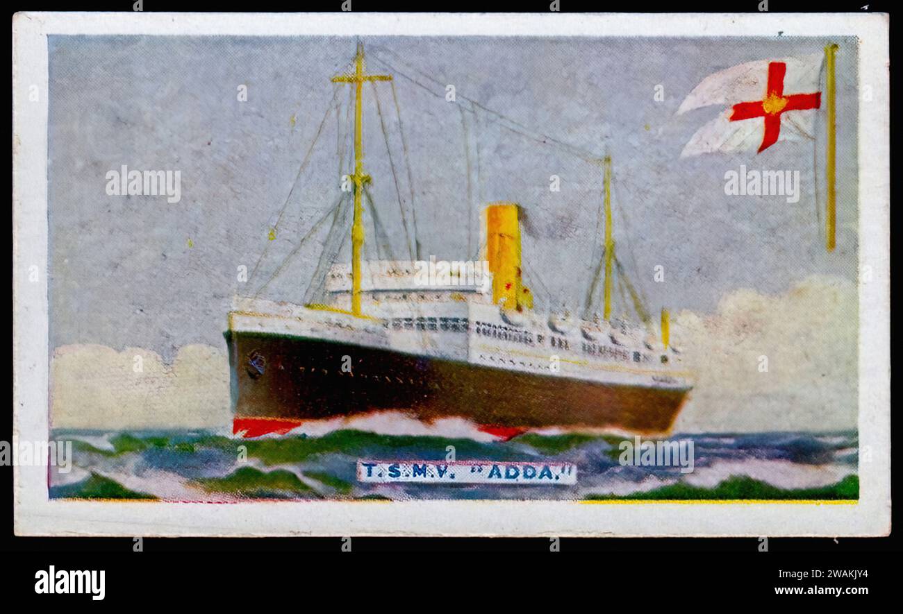 Motor Vessel Adda - Vintage Cigarette Card Illustration Stock Photo - Alamy