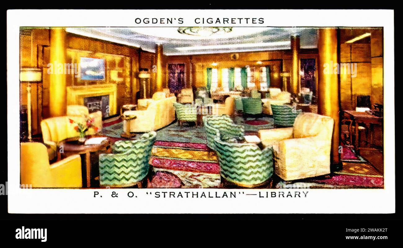 P&O liner Strathallan library - Vintage Cigarette Card Illustration ...