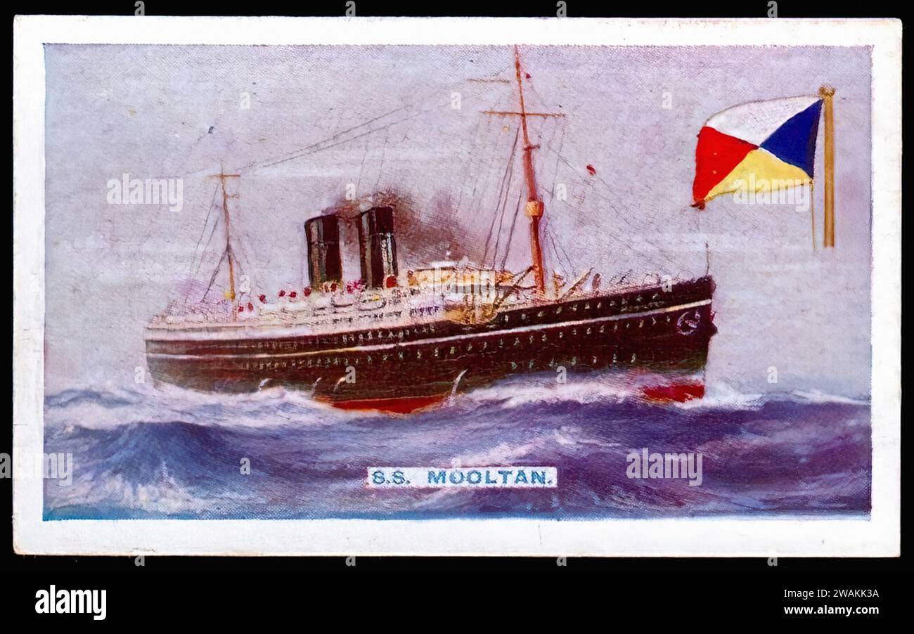 P&O Liner Mooltan - Vintage Cigarette Card Illustration Stock Photo - Alamy