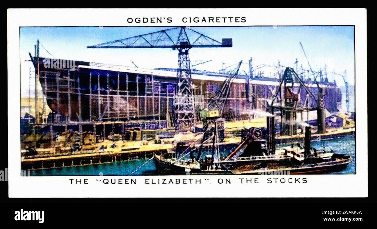Queen Elizabeth under construction - Vintage Cigarette Card ...