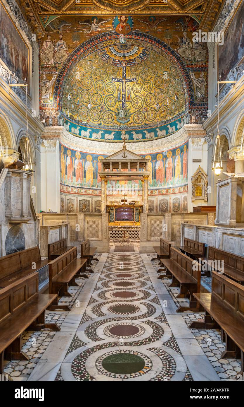 Nave view and interior decoration of Saint Clemens Basilica in Rome ...