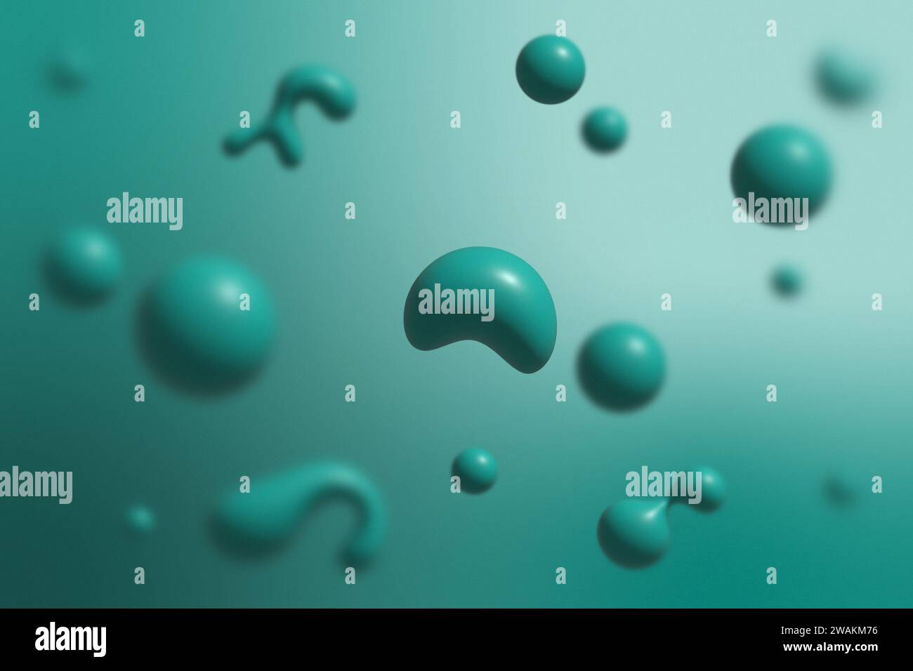 Volumetric liquid drops of different shapes in sea green color ...