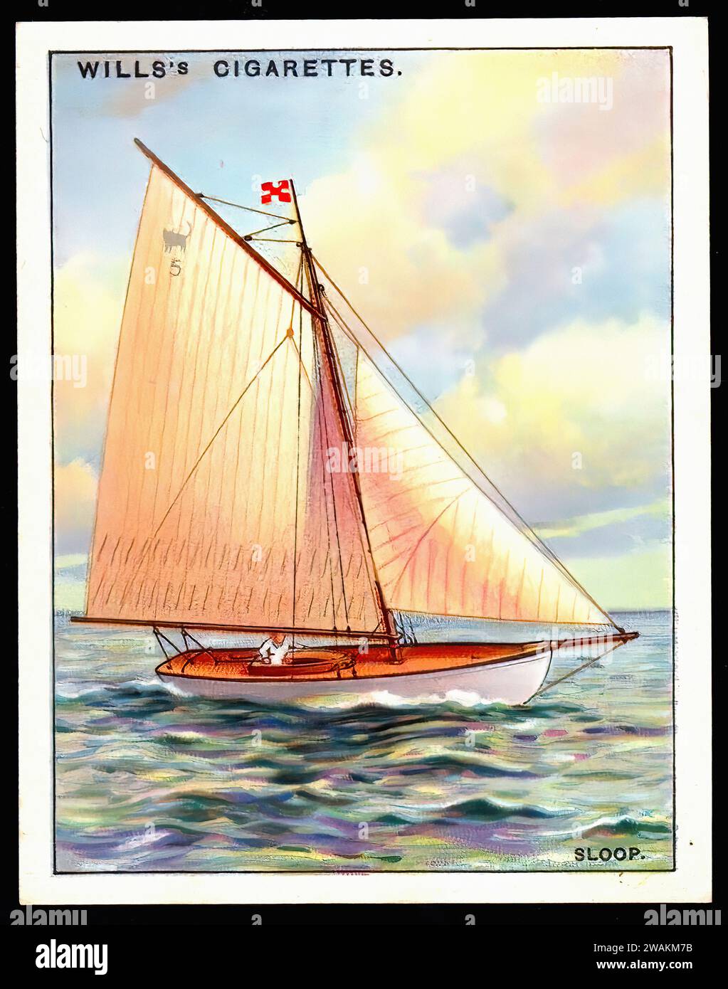 Sloop - Vintage Cigarette Card Illustration Stock Photo - Alamy