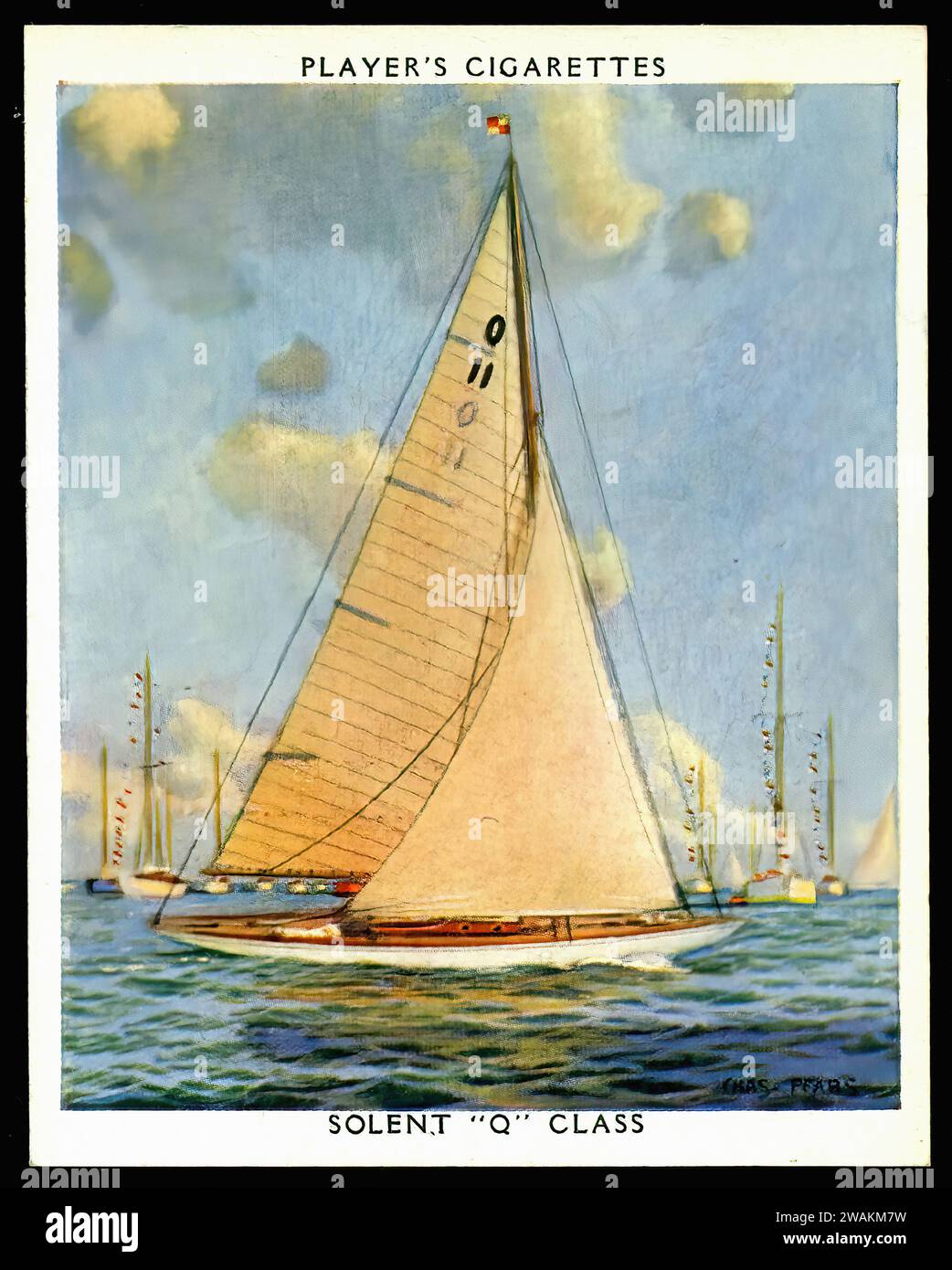 Solent Q Class Yacht - Vintage Cigarette Card Illustration Stock Photo ...