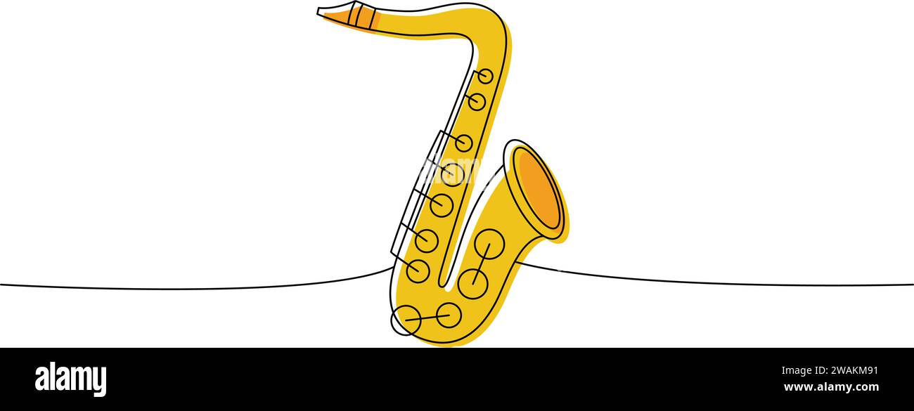 Saxophone one line colored continuous drawing. Musical instruments ...