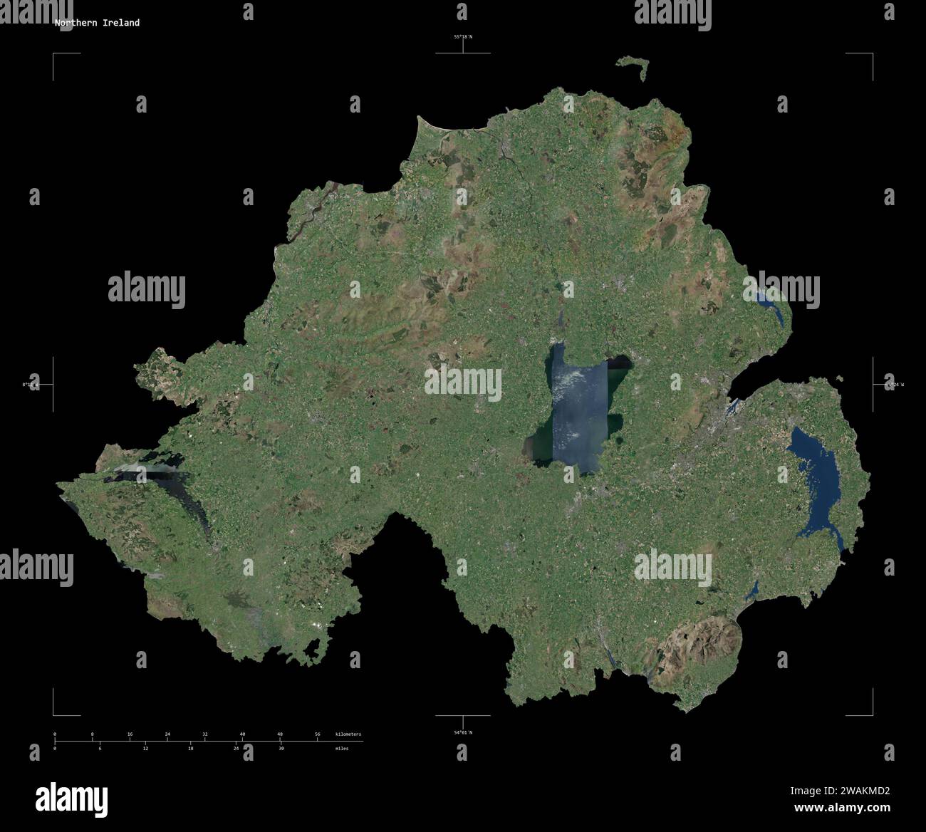 Shape of a low resolution satellite map of the Northern Ireland, with ...