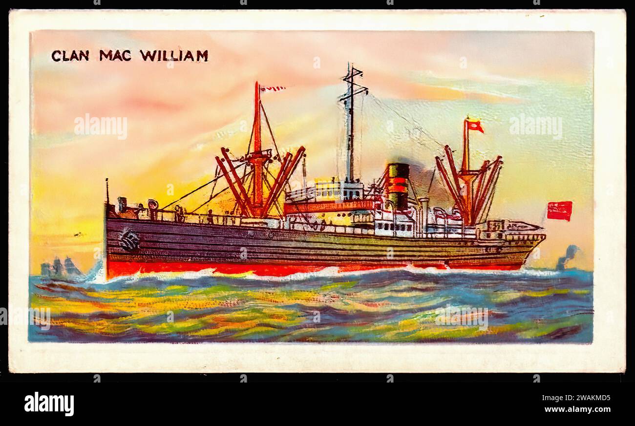 Steamship Clan MacWilliam - Vintage Cigarette Card Illustration Stock ...