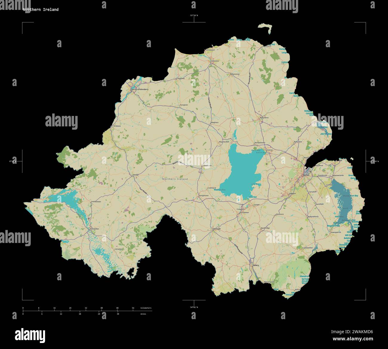 Shape of a topographic, OSM Humanitarian style map of the Northern ...