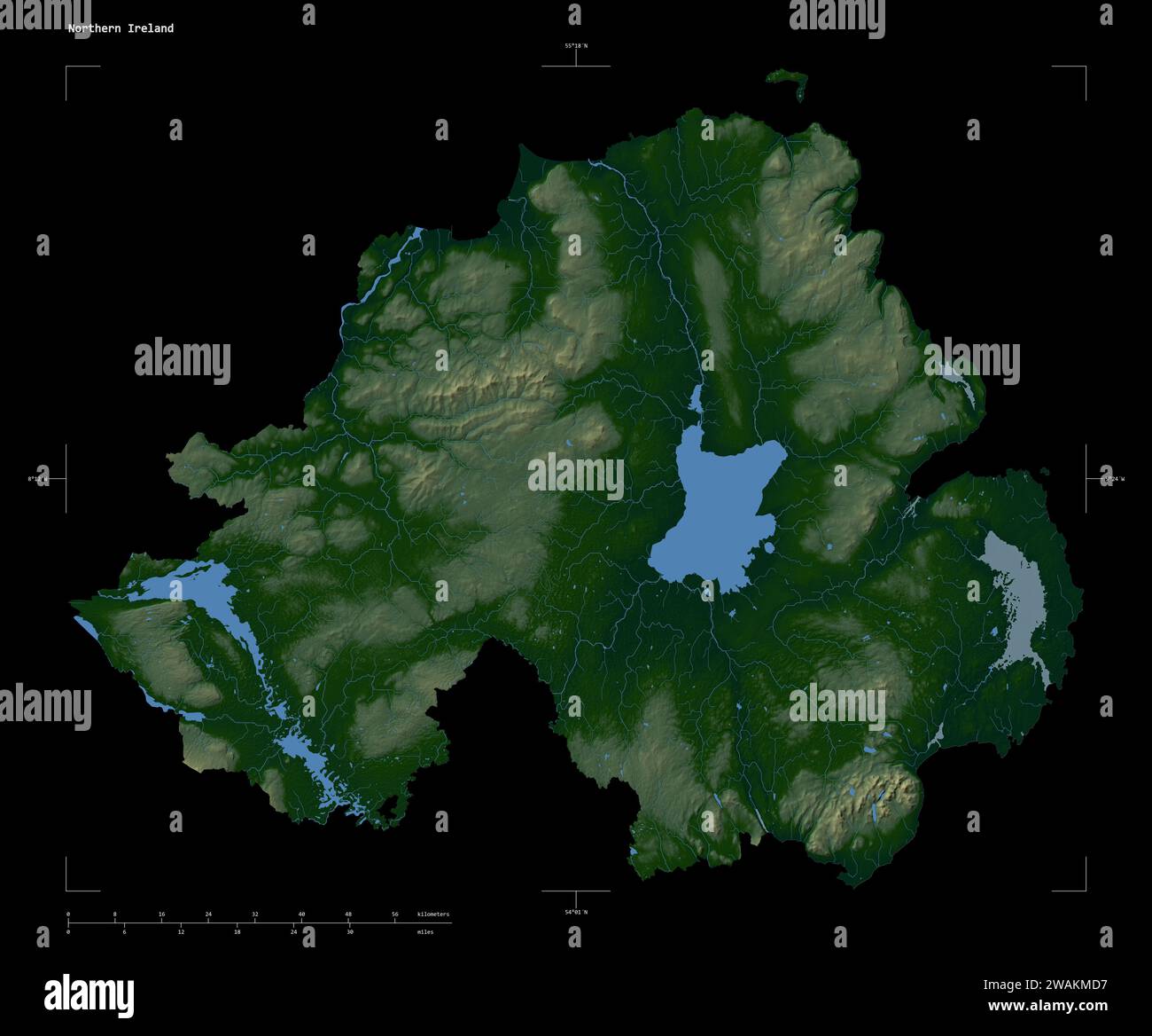 Shape of a Colored elevation map with lakes and rivers of the Northern ...