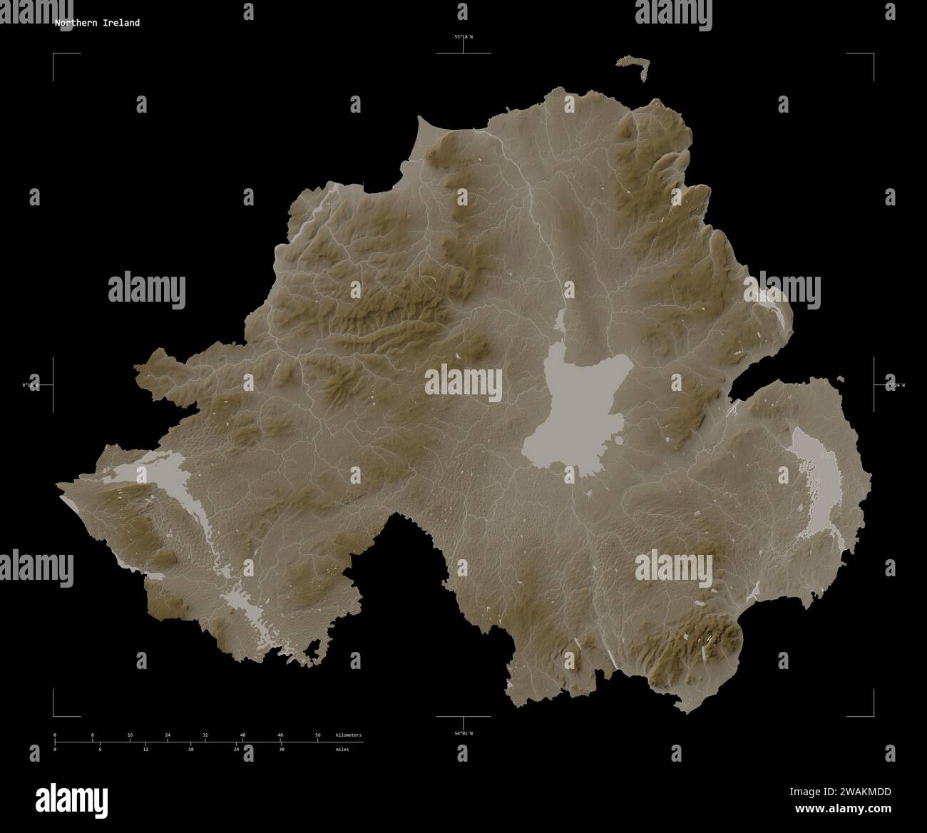 Shape of a elevation map colored in sepia tones with lakes and rivers ...