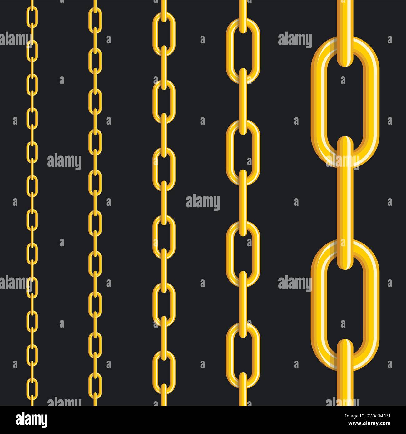 Set of seamless gold chains colored silver isolated on black background ...