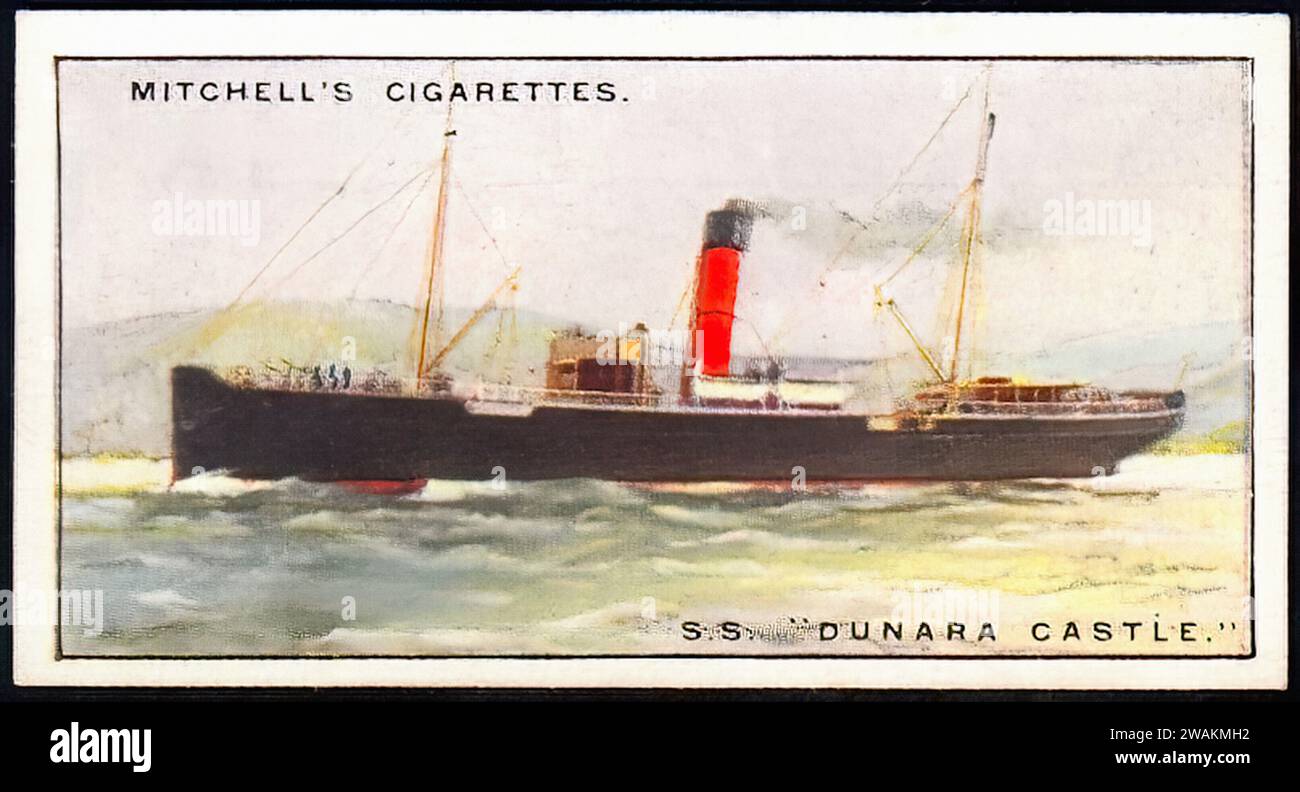 Steamship Dunara Castle - Vintage Cigarette Card Illustration Stock ...