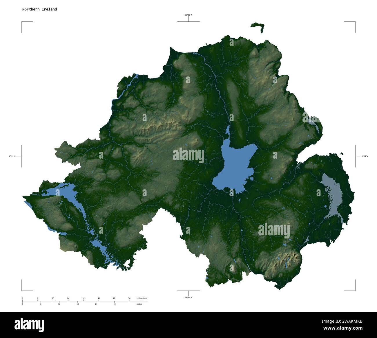 Shape of a Colored elevation map with lakes and rivers of the Northern ...