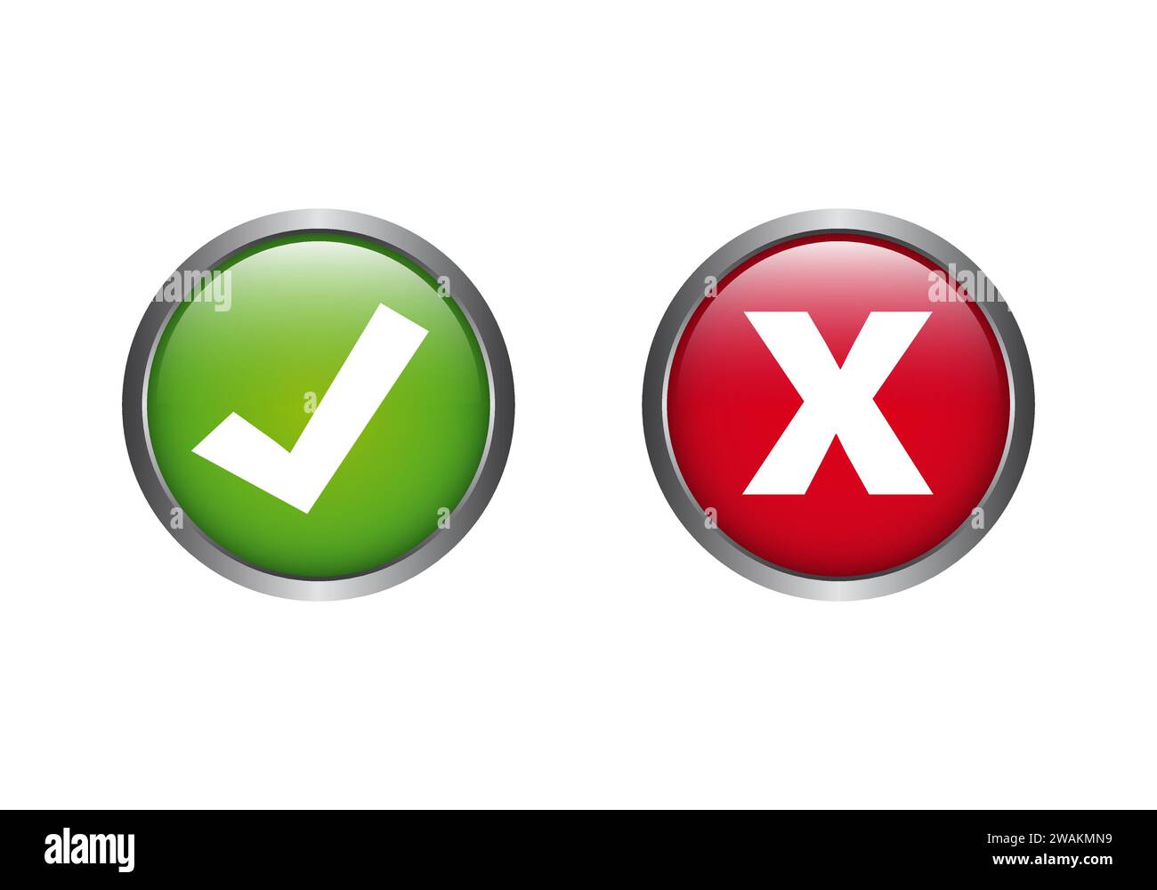 Green check mark and red cross in b button on transparent background ...