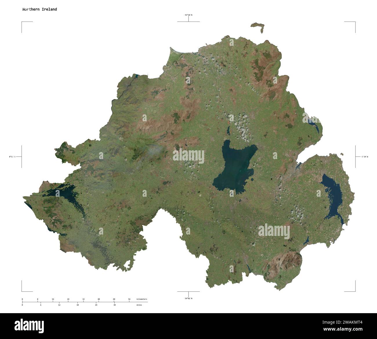 Shape of a high resolution satellite map of the Northern Ireland, with ...