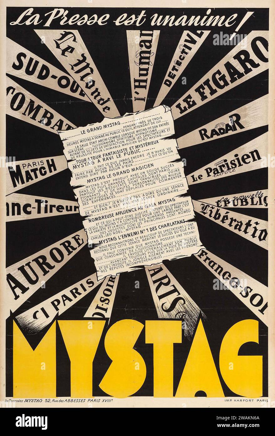 Mystag the Magician (1940s). French Magic Show Poster Stock Photo - Alamy