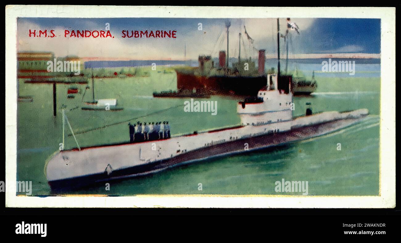 Submarine HMS Pandora - Vintage Cigarette Card Illustration Stock Photo ...