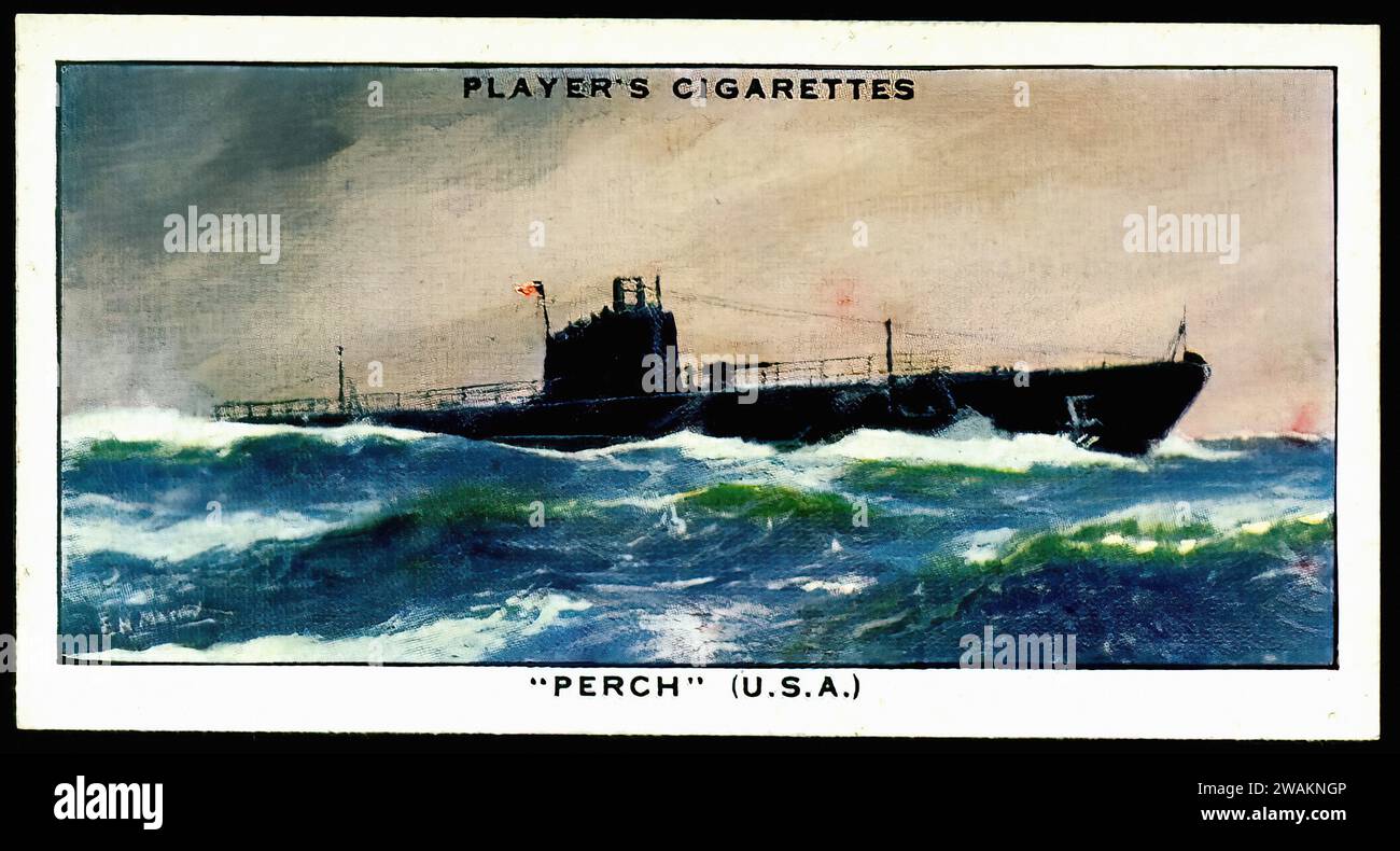 Submarine, USS Perch - Vintage Cigarette Card Illustration Stock Photo ...