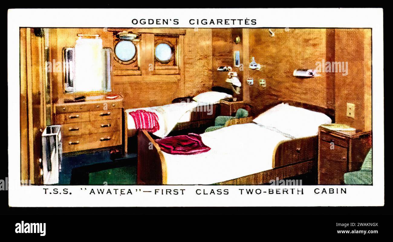 T.S.S. Awatea First Class Cabin - Vintage Cigarette Card Illustration ...