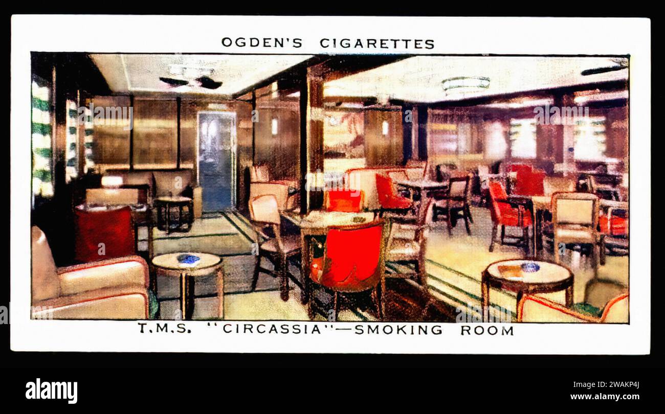 TMS Circassia Smoking Room - Vintage Cigarette Card Illustration Stock ...