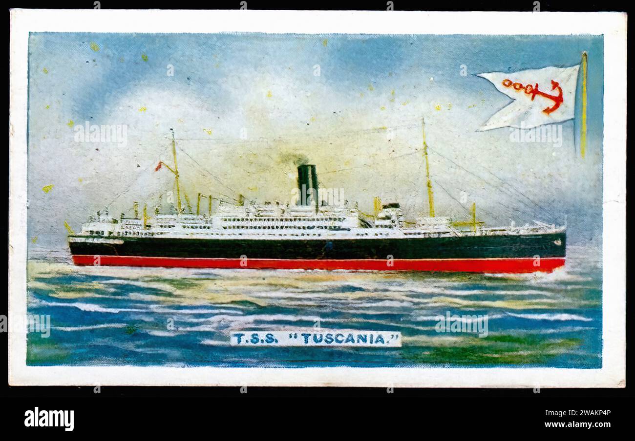 Turbine Ship Tuscania - Vintage Cigarette Card Illustration Stock Photo ...