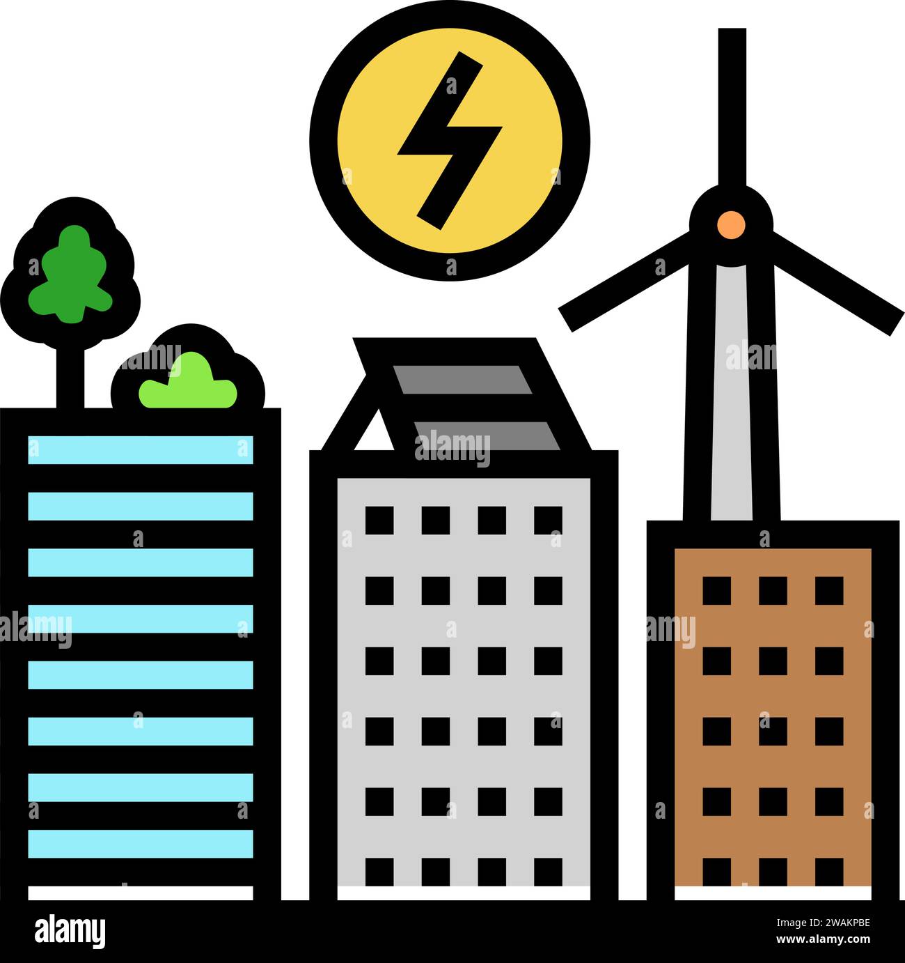 renewable energy integration green building color icon vector ...