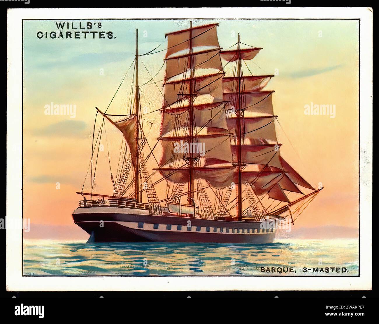 3 Masted Barque - Vintage Cigarette Card Illustration Stock Photo - Alamy