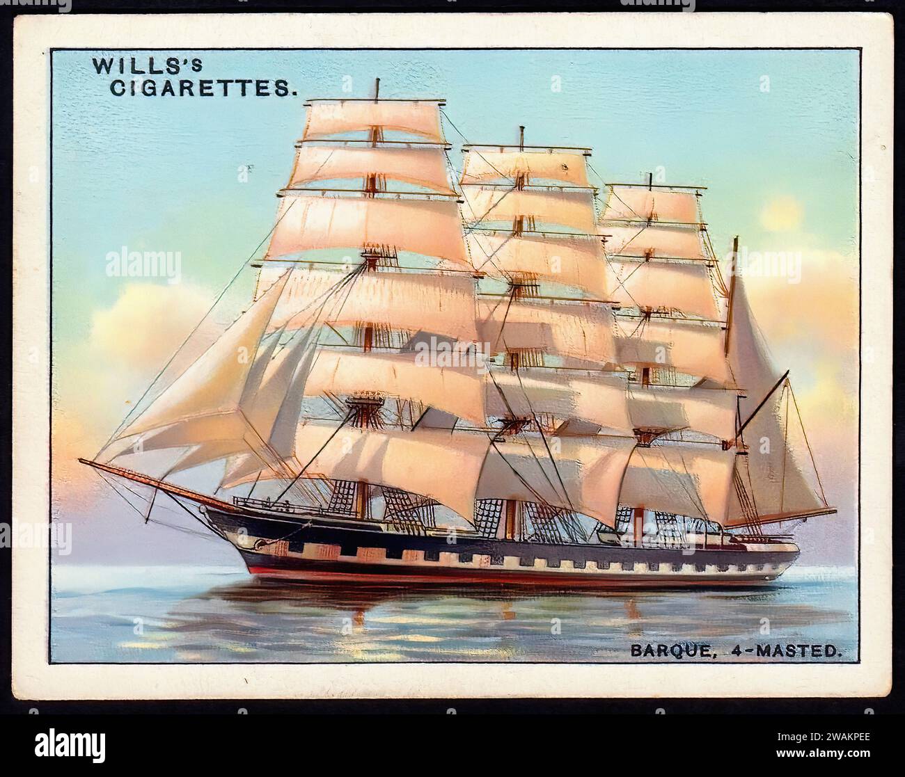 4 Masted Barque - Vintage Cigarette Card Illustration Stock Photo - Alamy