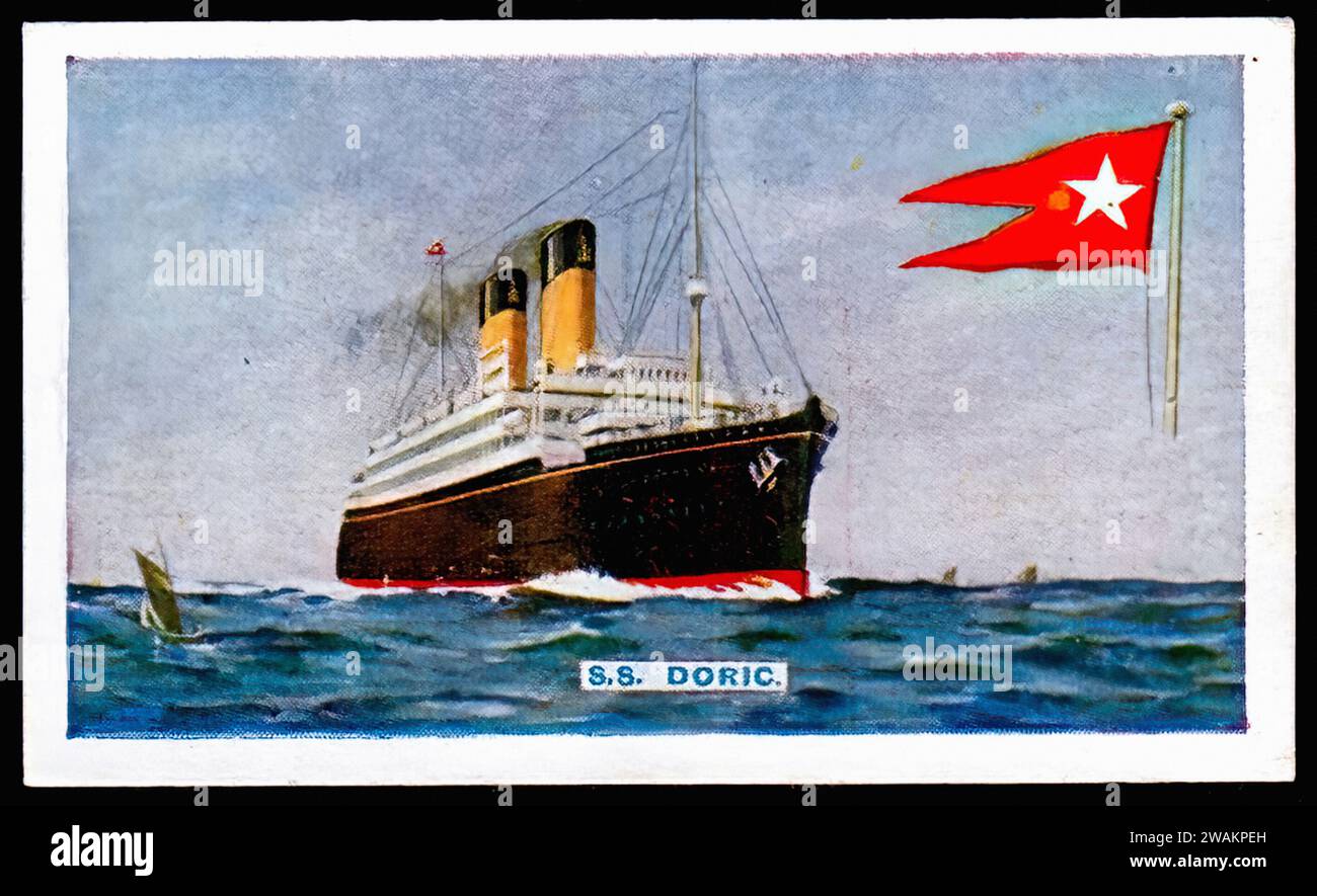 White Star Liner Doric - Vintage Cigarette Card Illustration Stock ...