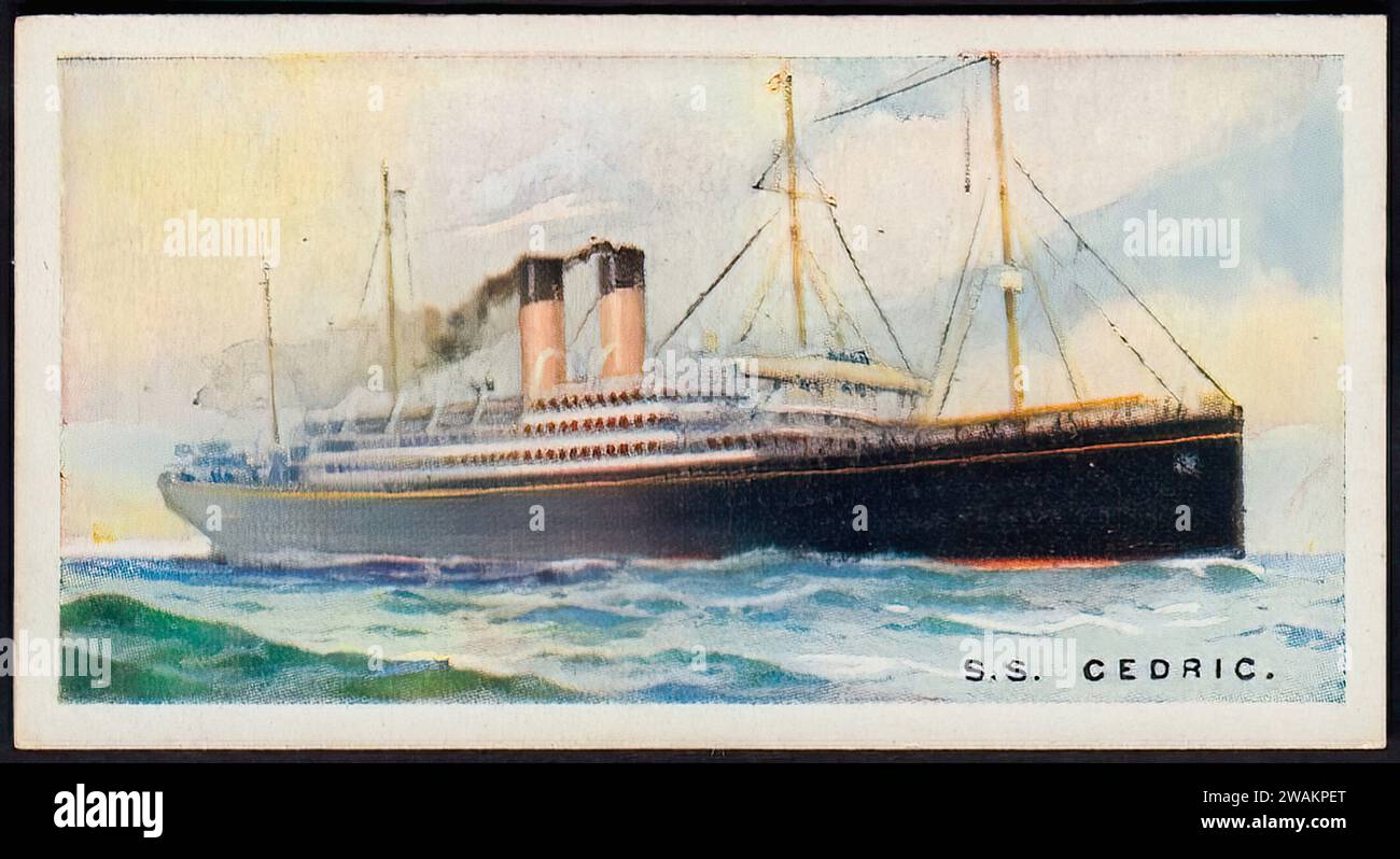 White Star Liner Cedric - Vintage Cigarette Card Illustration Stock ...