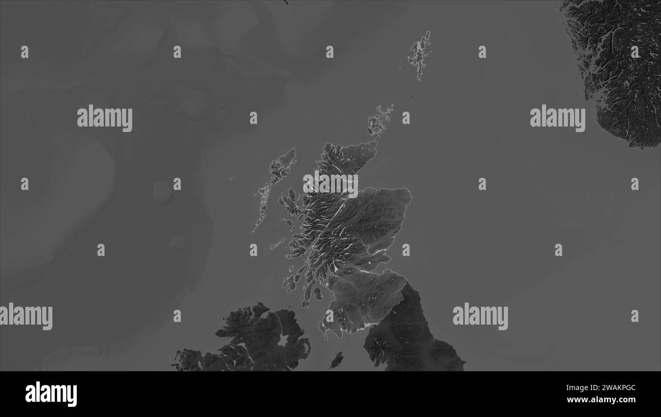 Scotland - Great Britain highlighted on a Grayscale elevation map with ...