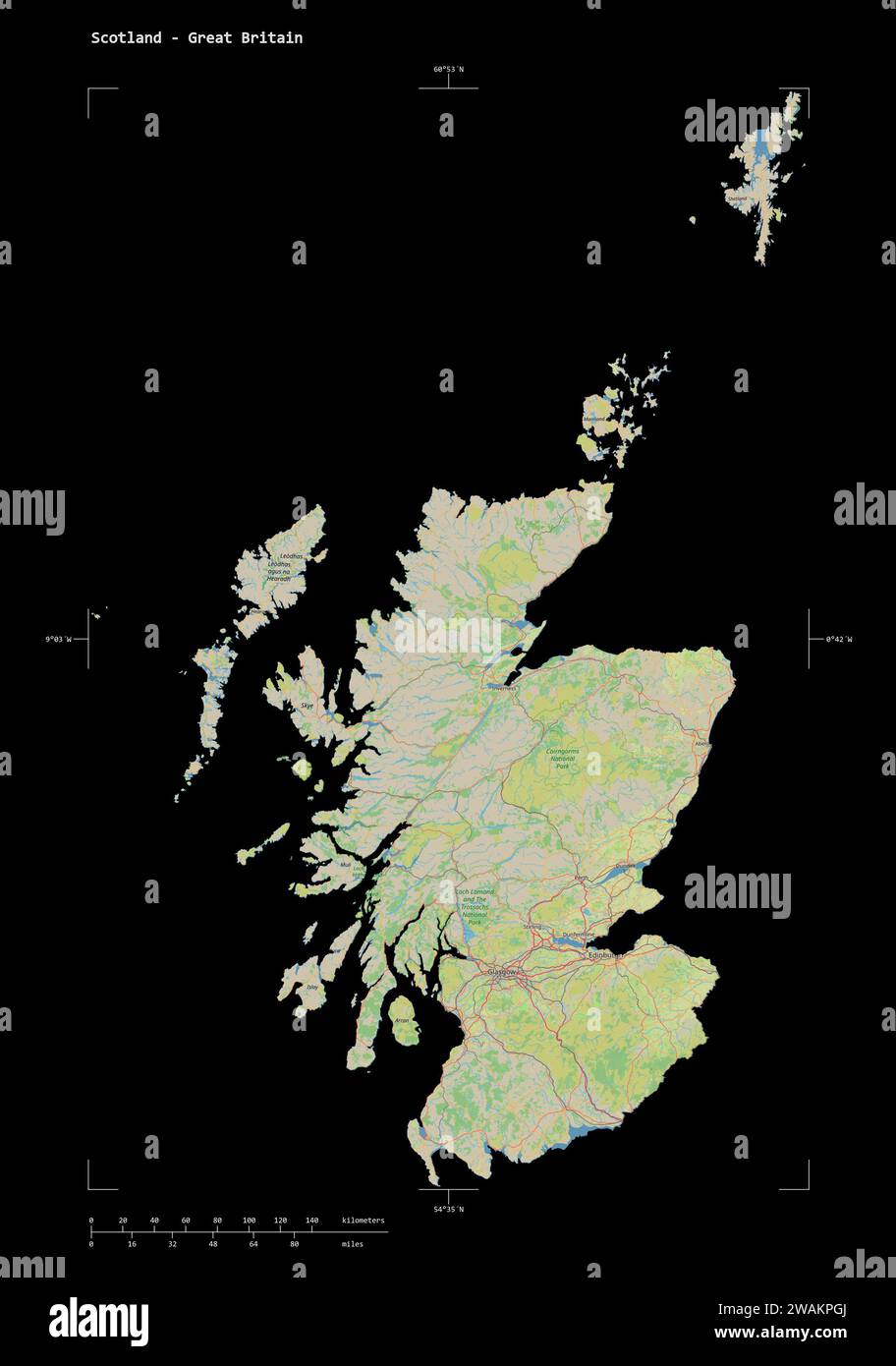 Shape of a topographic, OSM standard style map of the Scotland - Great ...