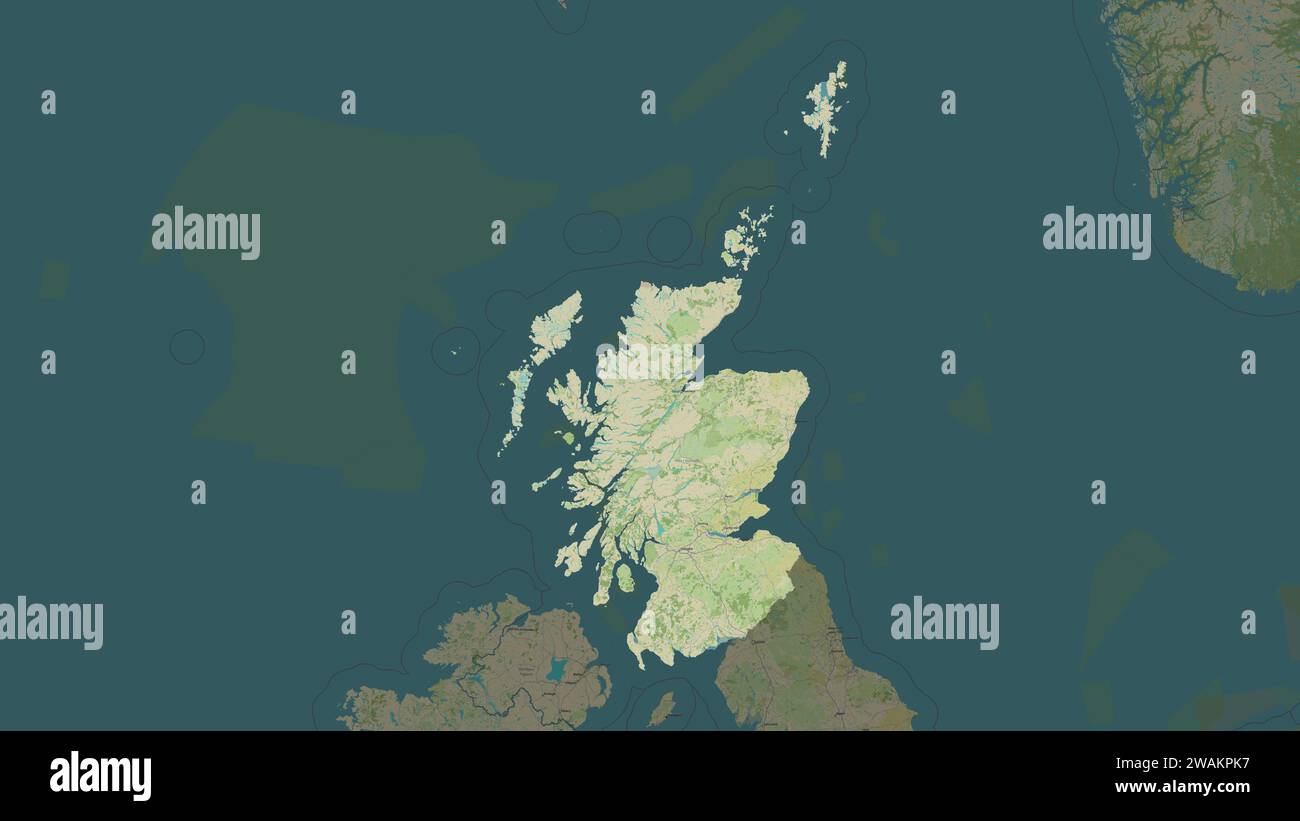 Scotland - Great Britain highlighted on a topographic, OSM Humanitarian ...