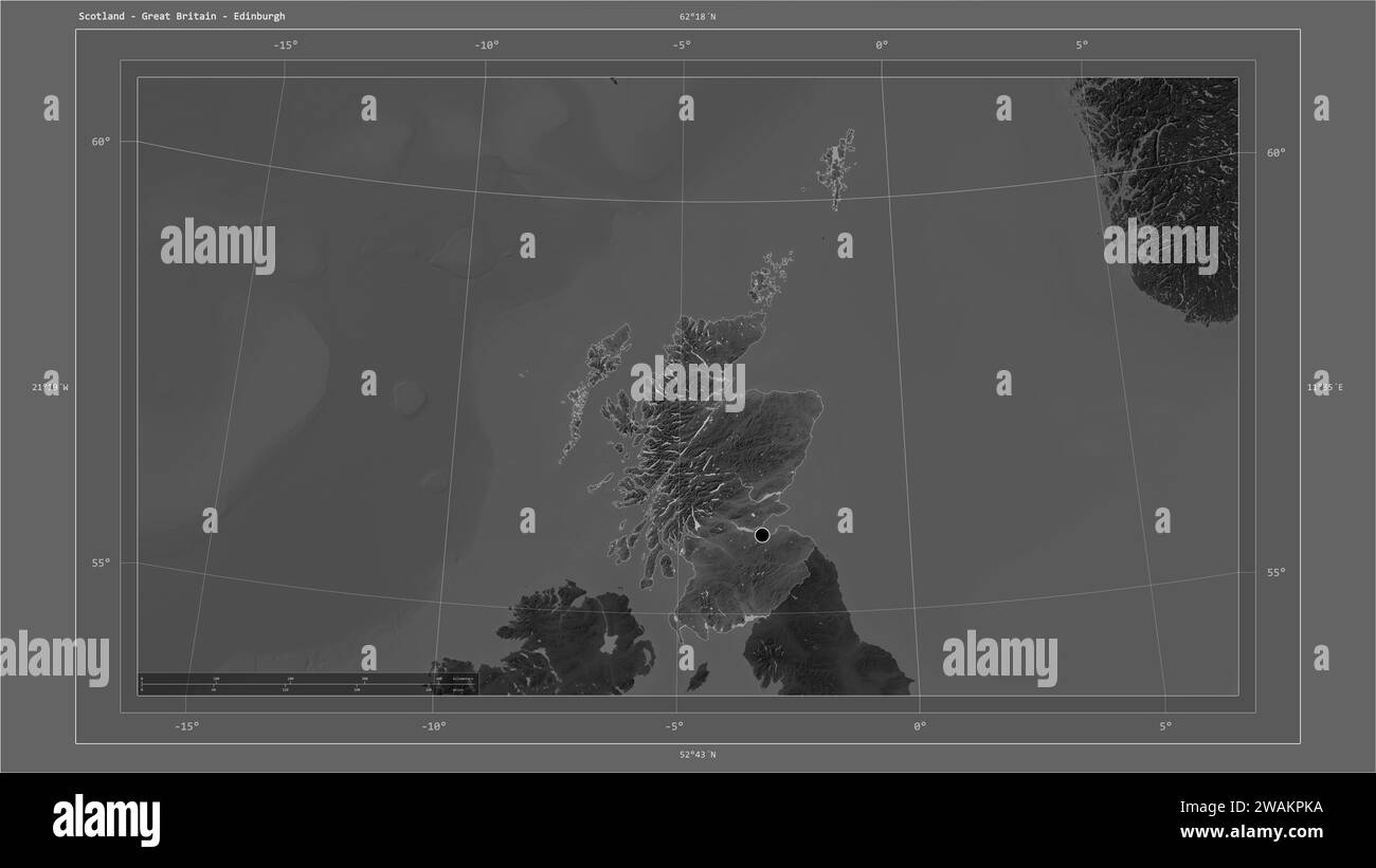 Scotland - Great Britain highlighted on a Grayscale elevation map with ...