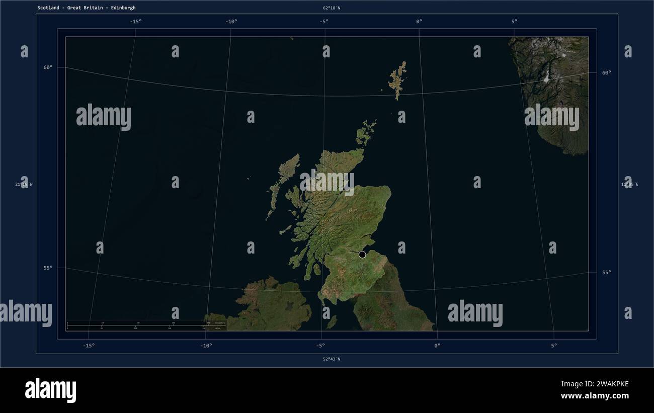 Scotland - Great Britain highlighted on a low resolution satellite map ...