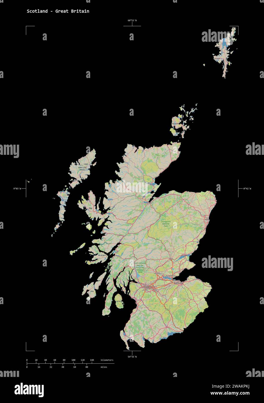 Shape of a topographic, OSM Germany style map of the Scotland - Great ...