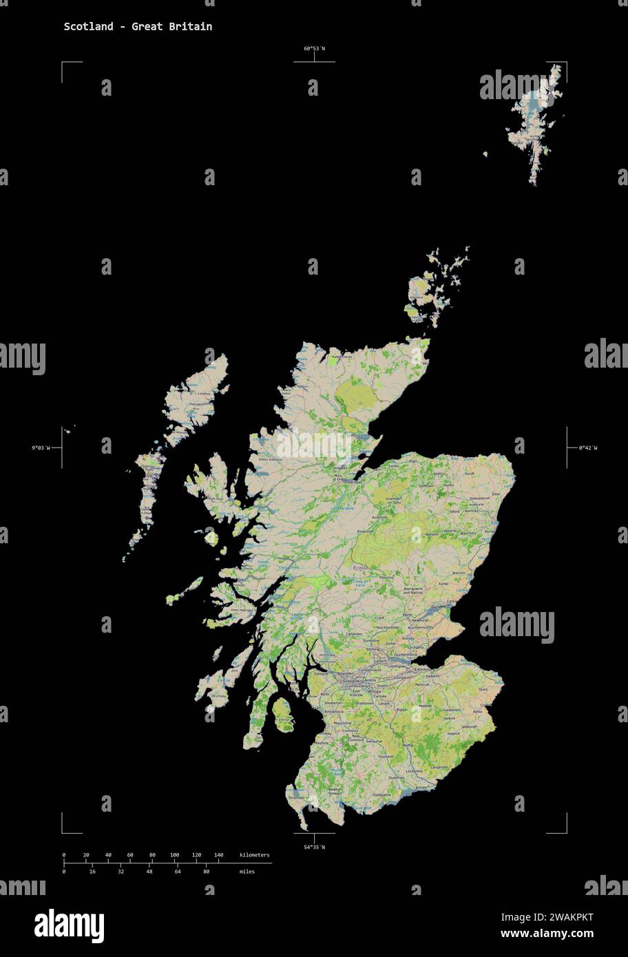 Shape of a topographic, OSM France style map of the Scotland - Great ...