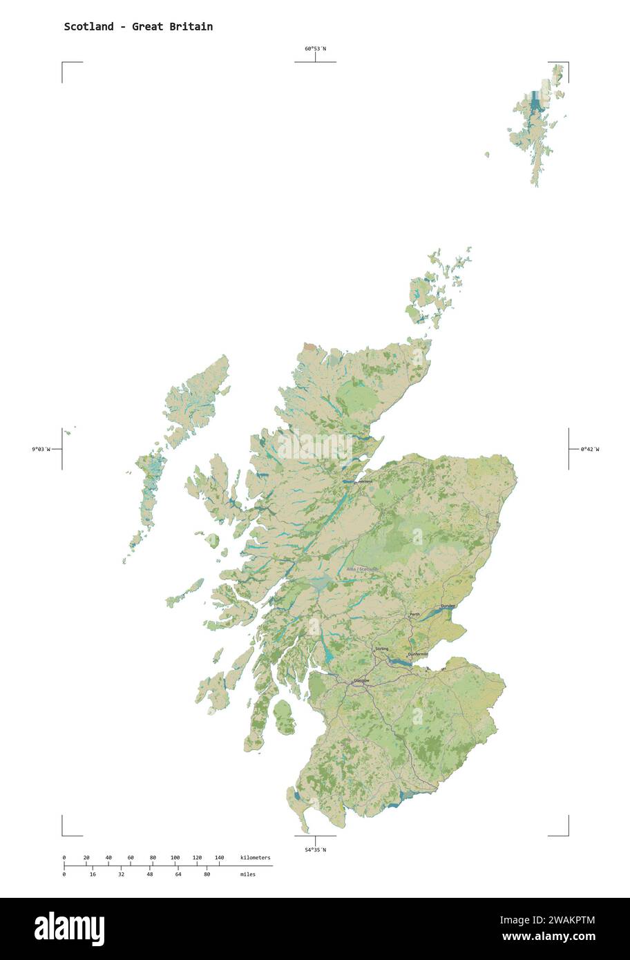 Shape of a topographic, OSM Humanitarian style map of the Scotland ...