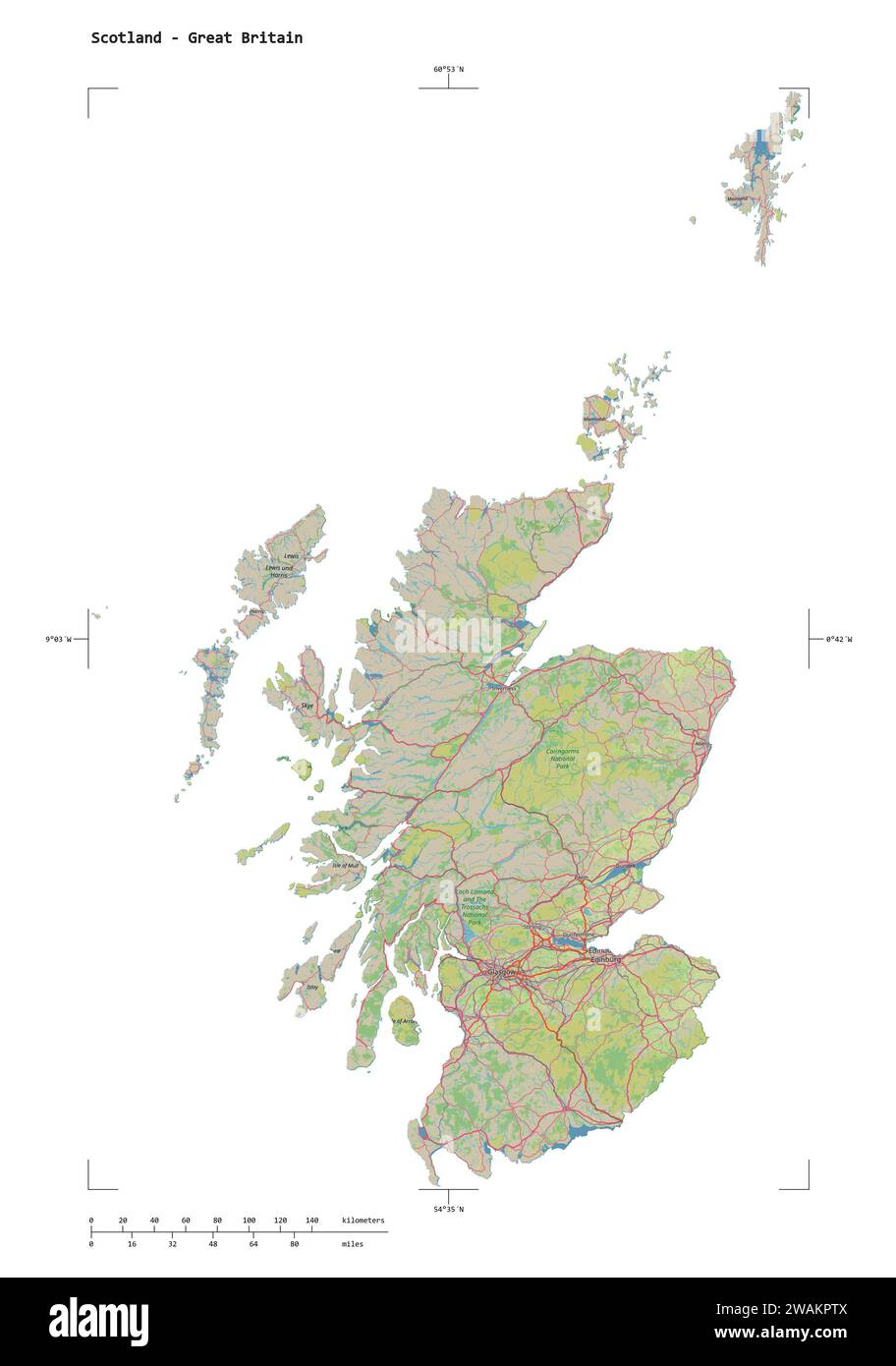 Shape of a topographic, OSM Germany style map of the Scotland - Great ...