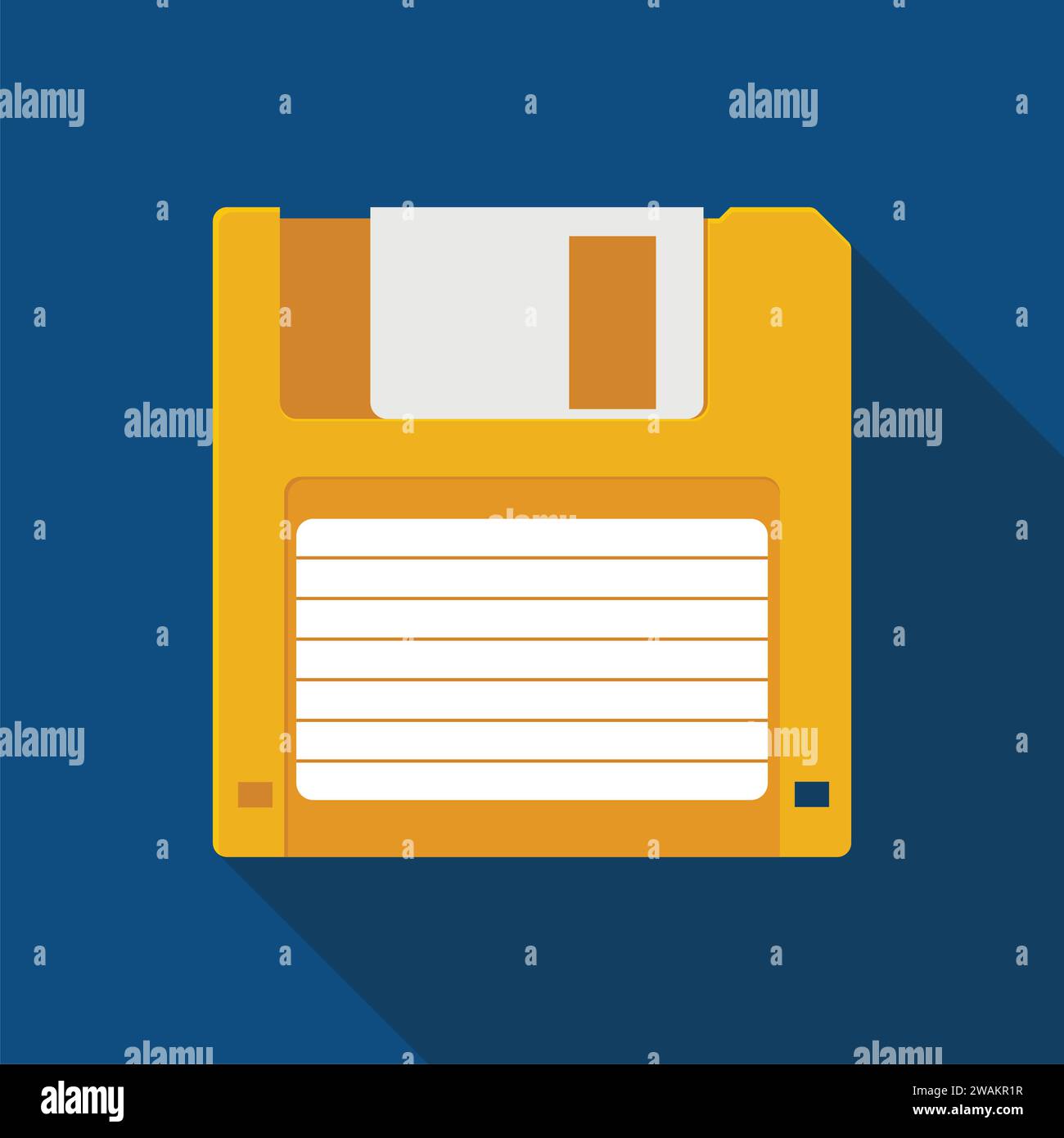 Floppy Disk icon in flat style on blue background with shadow. HD diskette old data media ...
