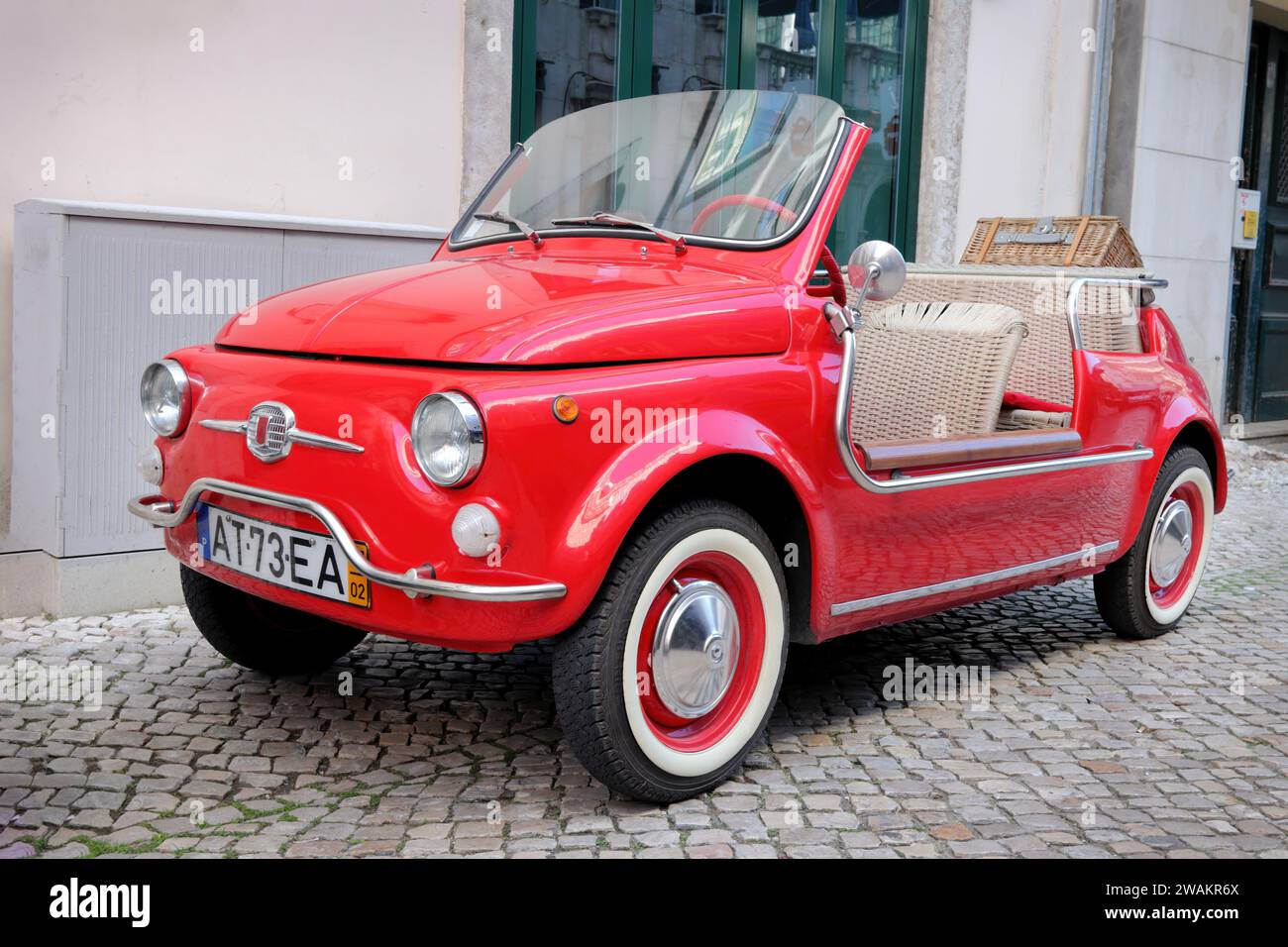 red retro FIAT 500 convertible in Lisbon Stock Photo - Alamy